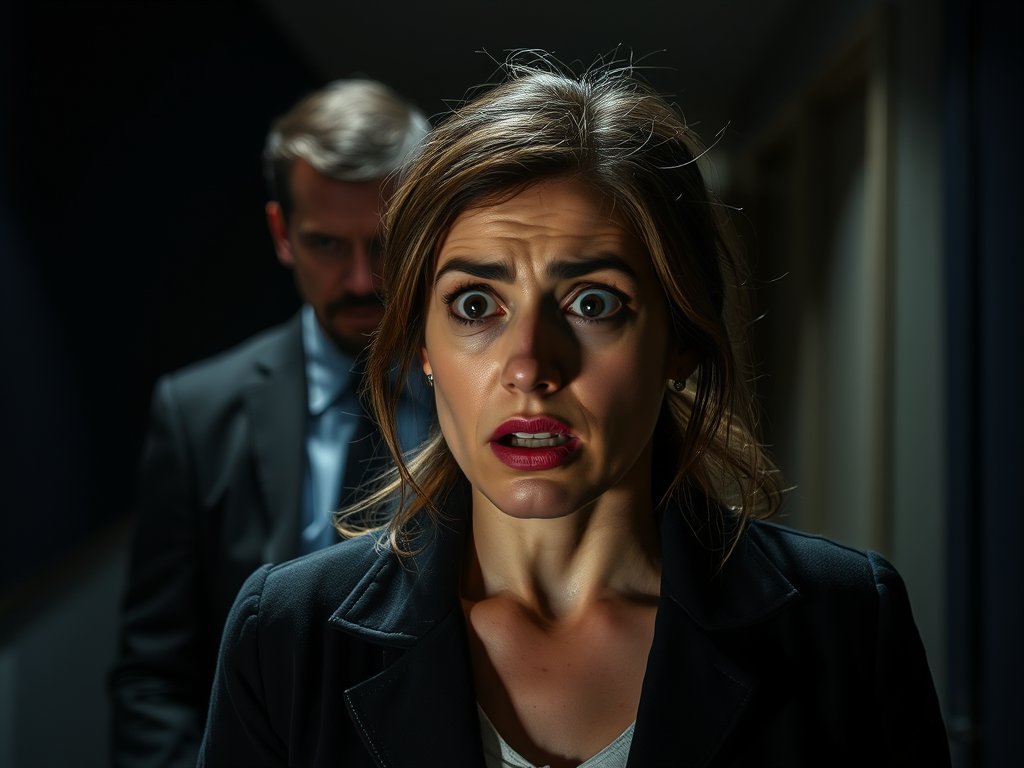 reporting-sexual-harassment-at-work-man-stalking-woman-scared – End Workplace Abuse