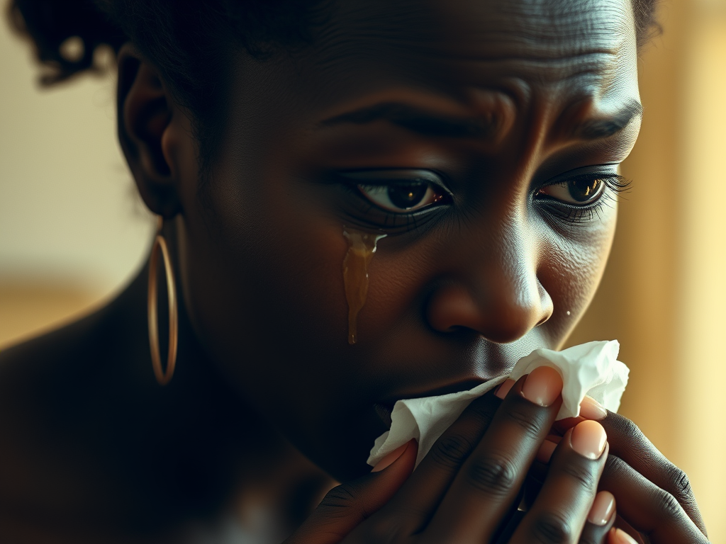 black-woman-crying-tears-with-tissues – End Workplace Abuse